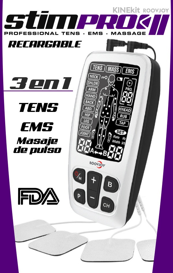 Stim PRO II| Combina TENS, EMS y MASAJE DE PULSO | Equipo portátil